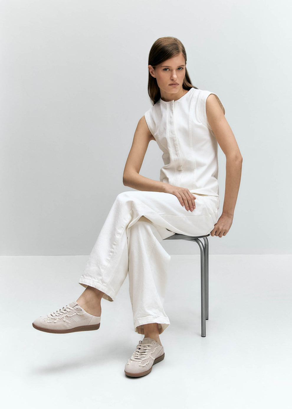 Tb.490 Mule Crochet Cream Leather Sneakers | ALOHAS